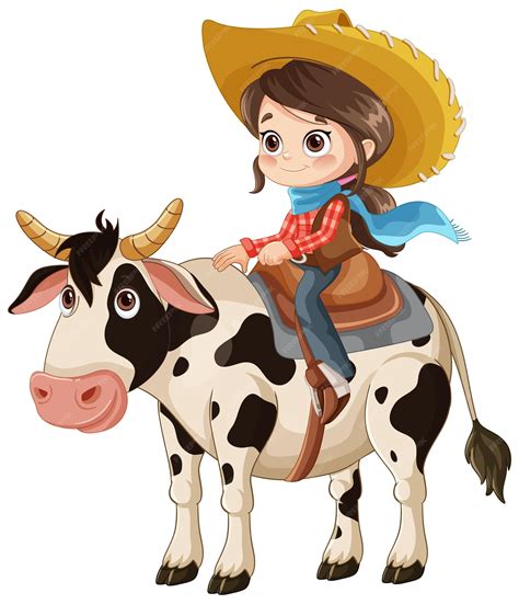 Premium Vector Girl Riding A Cow