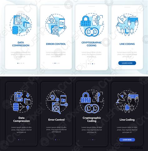 Types Of Coding Night And Day Mode Onboarding Mobile App Stock Vector