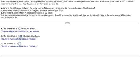 Solved For A Data Set Of The Pulse Rates For A Sample Of Chegg Com