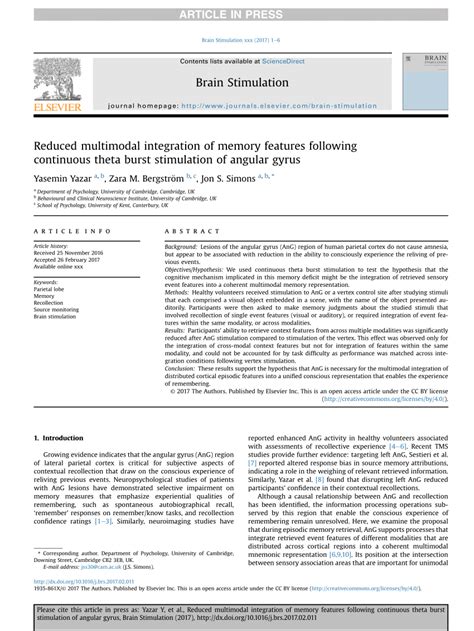 Pdf Reduced Multimodal Integration Of Memory Features Following Continuous Theta Burst