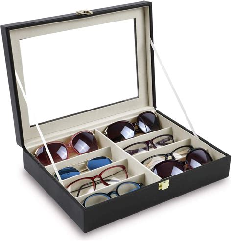 Black Leatherette Multi Sunglasses Case Organizer Sunglasses Holder Case With Clear View Top
