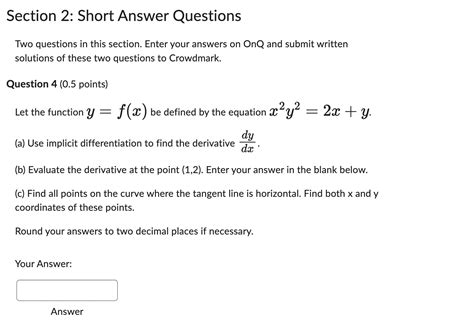 Solved Section 2 Short Answer Questions Two Questions In