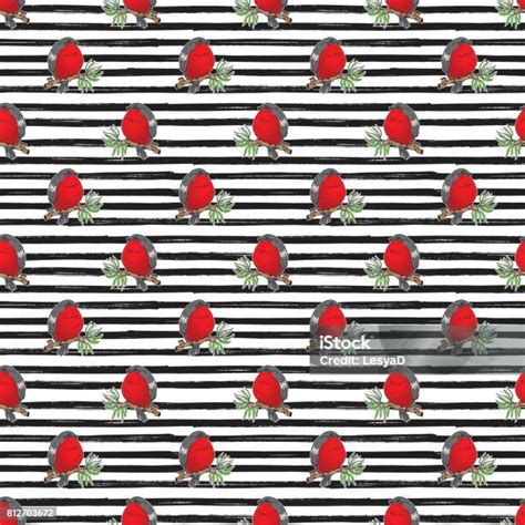 멋쟁이 새의 일종 로빈 새 손으로 그린된 스케치 완벽 한 패턴 줄무늬 벡터 일러스트입니다 겨울에 대한 스톡 벡터 아트 및 기타 이미지 Istock