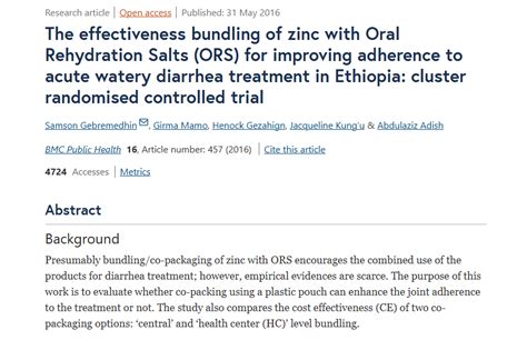 The Effectiveness Bundling Of Zinc With Oral Rehydration Salts Ors For Improving Adherence To