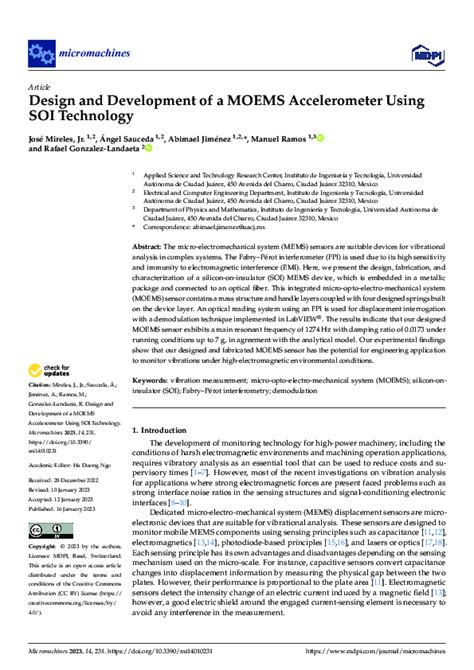 Pdf Design And Development Of A Moems Accelerometer Using Soi Technology