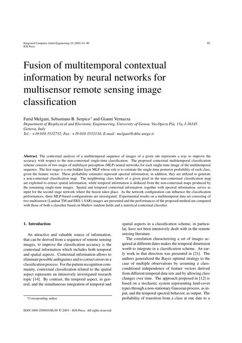 Pdf Fusion Of Multitemporal Contextual Information By Neural Networks