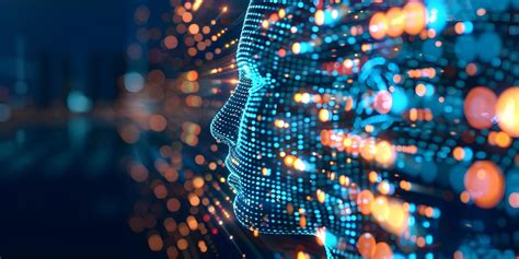 Abstract Image Of Human Face Outline Merging With Binary Data Flow