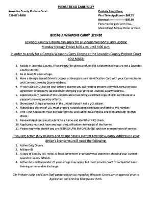 Georgia Weapons Carry License Form Lowndes County 2020 2026 Fill