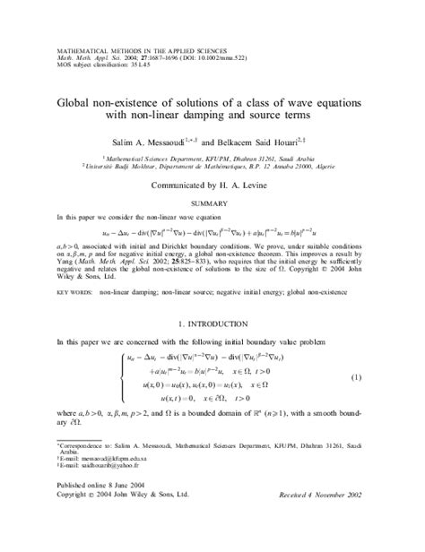 Pdf Global Non Existence Of Solutions Of A Class Of Wave Equations