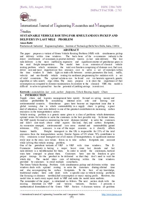 pdf sustainable vehicle routing for simultaneous pickup and delivery
