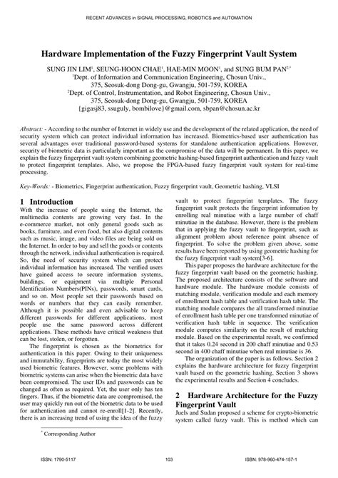 Pdf Hardware Implementation Of The Fuzzy Fingerprint Vault System