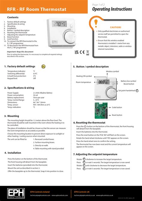 rfr rf room thermostat operating instructions and installation guide