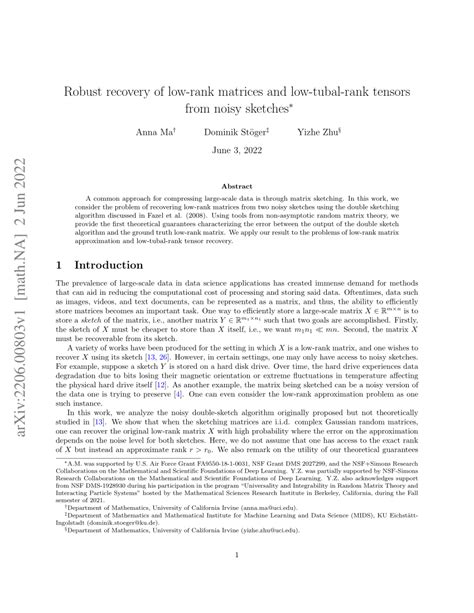 Pdf Robust Recovery Of Low Rank Matrices And Low Tubal Rank Tensors From Noisy Sketches