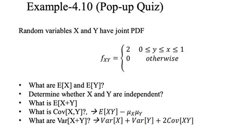 SOLVED Example Pop Up Quiz Random Variables X And Y Have Joint PDF