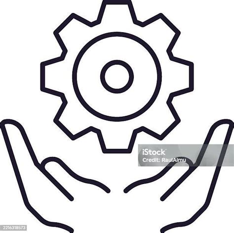 톱니바퀴와 기어 위의 오픈 핸드 개요 아이콘 그래픽 디자인 웹 사이트 카드 책 기사에 대한 개요 벡터에 대한 스톡 벡터 아트 및 기타 이미지 Istock