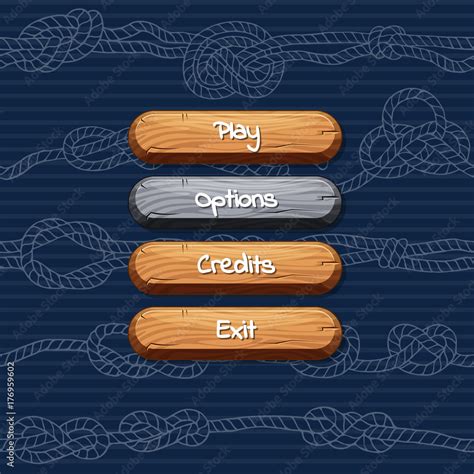 Vector Cartoon Style Wooden Enabled And Disabled Buttons With Text For