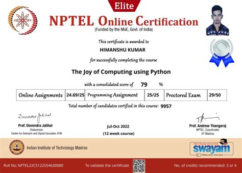 Himanshu Kumar On Linkedin Python Programming Certificate Nptel Iit Madras