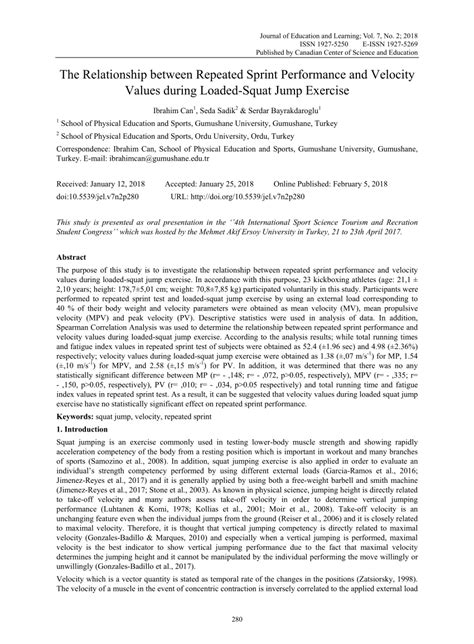 Pdf The Relationship Between Repeated Sprint Performance And Velocity Values During Loaded