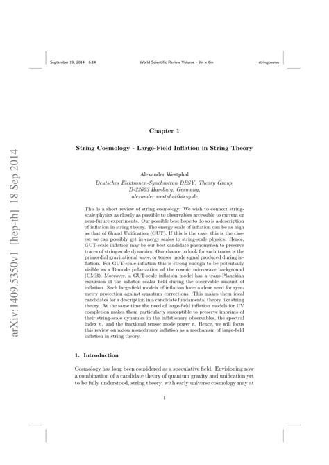 Pdf String Cosmology Large Field Inflation In String Theory