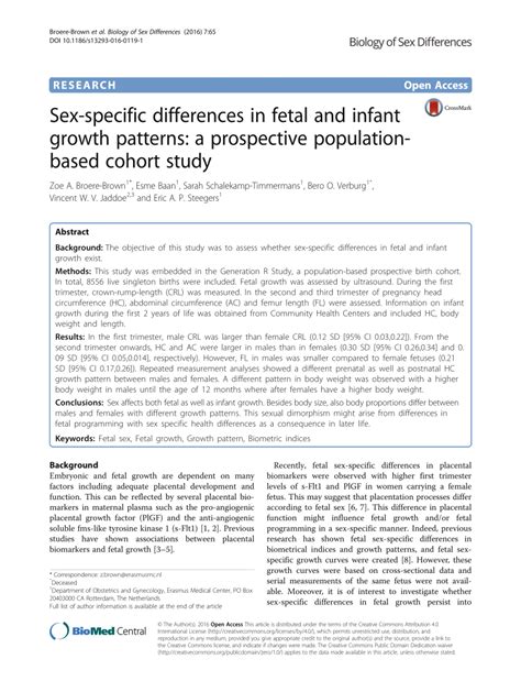 PDF Sex Specific Differences In Fetal And Infant Growth Patterns A