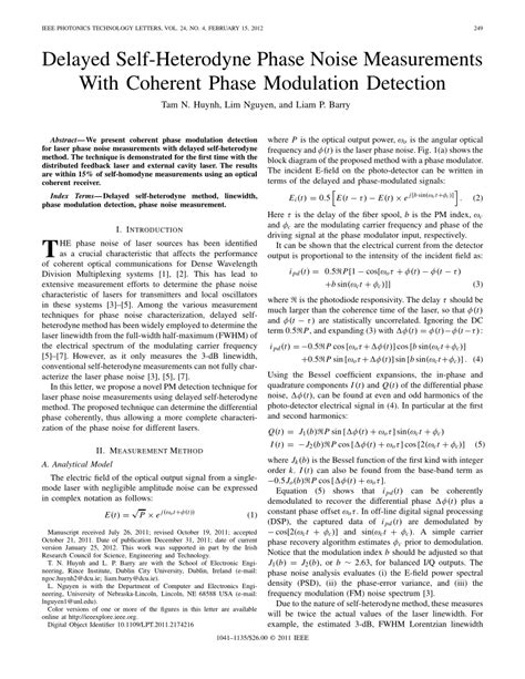 Pdf Delayed Self Heterodyne Phase Noise Measurements With Coherent Phase Modulation Detection