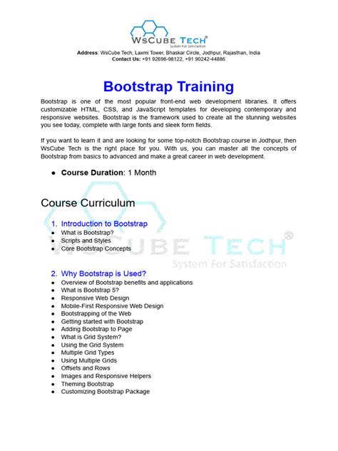 Wscube Tech Bootstrap Training Pdf Bootstrap Front End Framework Software