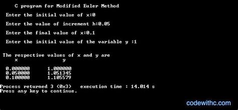 C Program For Modified Euler S Method Code With C