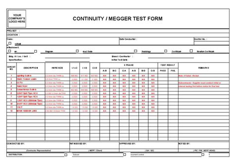Megger Test Form Pdf Electrical Engineering Manufactured Goods