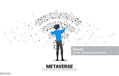 실루엣 사업가는 도트 연결 라인 회로 기판 스타일의 모바일 데이터 아이콘과 Vr 안경을 착용합니다 디지털 가상 현실 기술 및 Ar의 개념 0명에 대한 스톡 벡터 아트 및