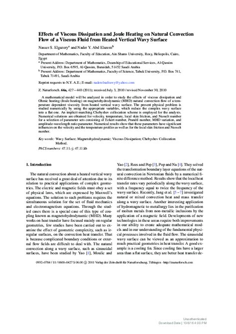 Pdf Effects Of Viscous Dissipation And Joule Heating On