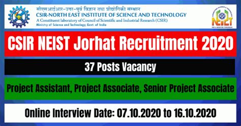 Csir Neist Jorhat Recruitment 2020 Apply For Project Assistant Project Associate 37 Posts Vacancy