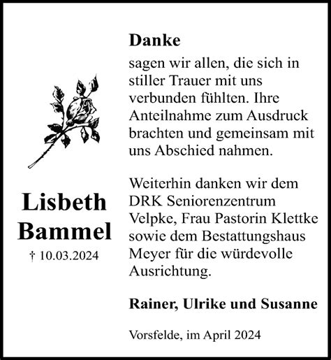 Traueranzeigen Von Lisbeth Bammel Trauer Anzeigen De