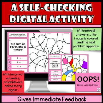 Translating Variable Expressions Heart Coloring Activity Print Digital