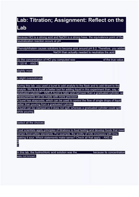 Lab Titration Assignment Reflect On The Lab Questions With 100 Correct Answers Verified