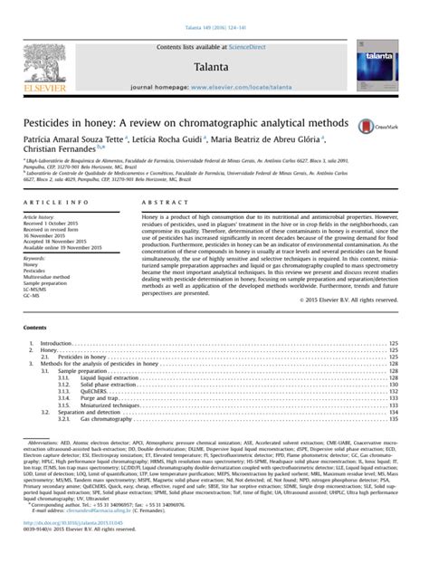 Pesticides In Honey Pdf Mass Spectrometry Pesticide