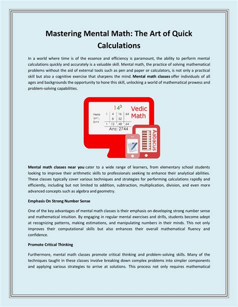 Ppt Mastering Mental Math The Art Of Quick Calculations Powerpoint Presentation Id