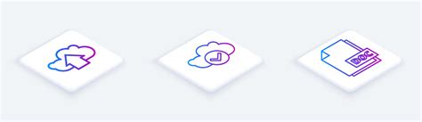 Isometric 라인 클라우드 업로드 확인 표시 및 Doc 파일 문서가 있는 클라우드를 설정합니다 흰색 정사각형 버튼 벡터 0명에 대한 스톡 벡터 아트 및 기타 이미지