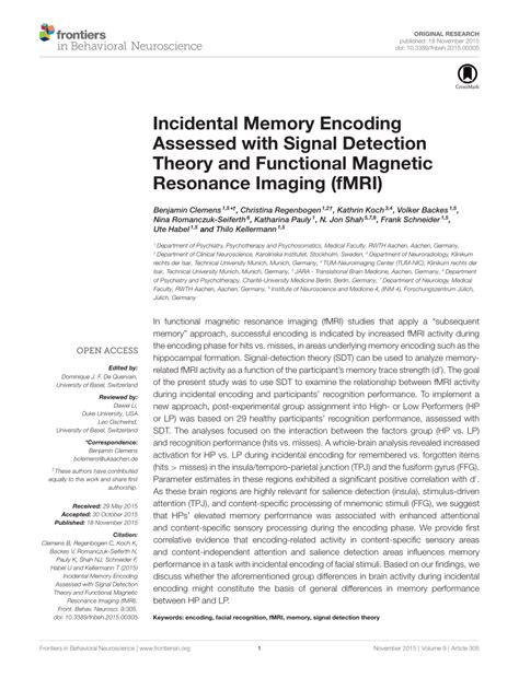 pdf incidental memory encoding assessed with signal detection theory