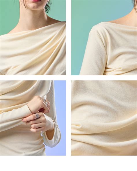 Women 드레이프 셔링 소프트 긴팔티 롱슬리브 커스터드 Koleat