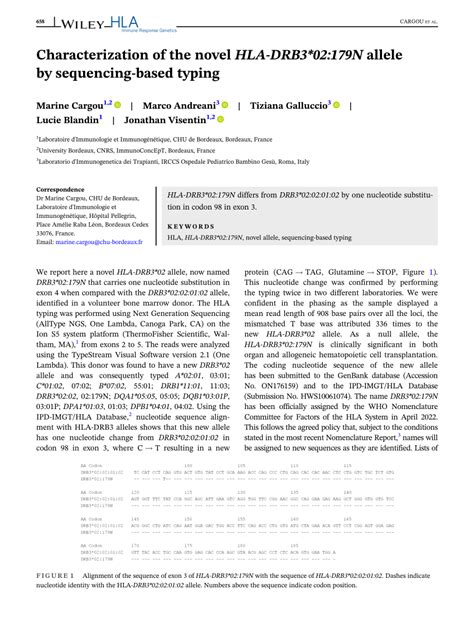 Pdf Characterization Of The Novel Hla‐drb3 02 179n Allele By Sequencing‐based Typing