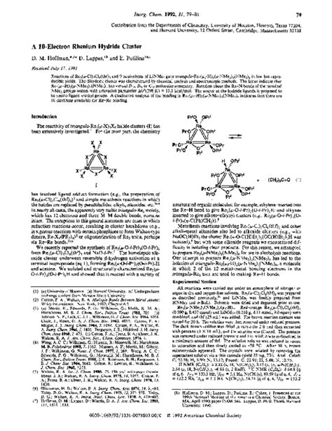 Pdf A 10 Electron Rhenium Hydride Cluster