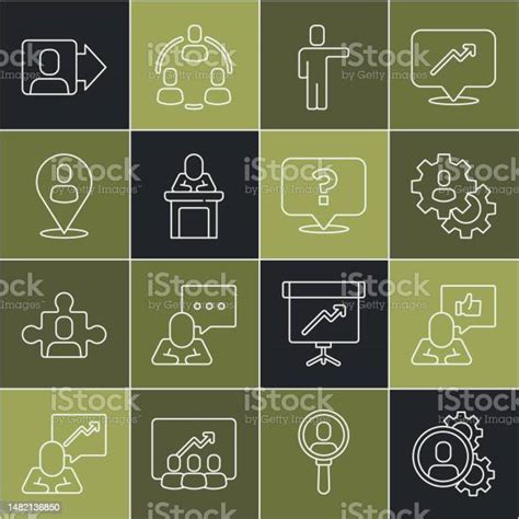 라인 헤드 헌팅 손 모양 스피커 작업자 위치 팀 리더 및 물음표 아이콘을 설정합니다 벡터 개념에 대한 스톡 벡터 아트 및 기타 이미지 Istock