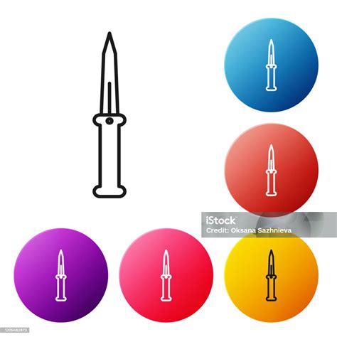 흰색 배경에 격리 된 검은 색 선 칼 아이콘입니다 육군 칼 아이콘 다채로운 원 버튼을 설정합니다 벡터 일러스트레이션 가장자리에 대한 스톡 벡터 아트 및 기타 이미지 Istock
