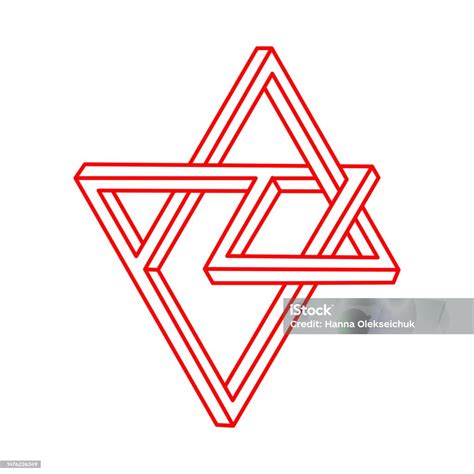 불가능한 모양 신성한 기하학 그림입니다 로고 착시 추상적 인 영원한 기하학적 개체 불가능한 끝없는 개요 광학 예술 흰색 배경에 불가능한 기하학 모양 3가지 개체에 대한 스톡