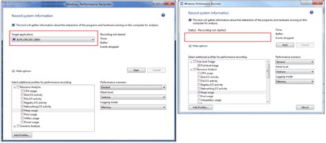 memory how to set target application in windows performance recorder