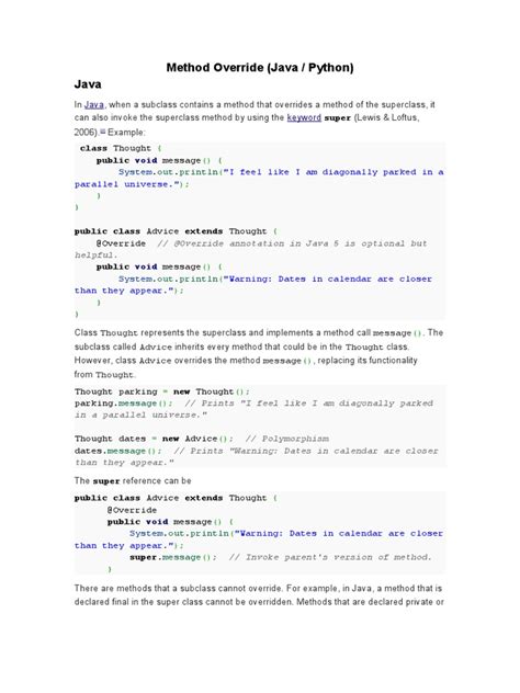 Method Override Java Python Java Pdf