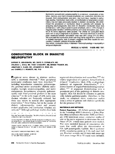 Pdf Conduction Block In Diabetic Neuropathy