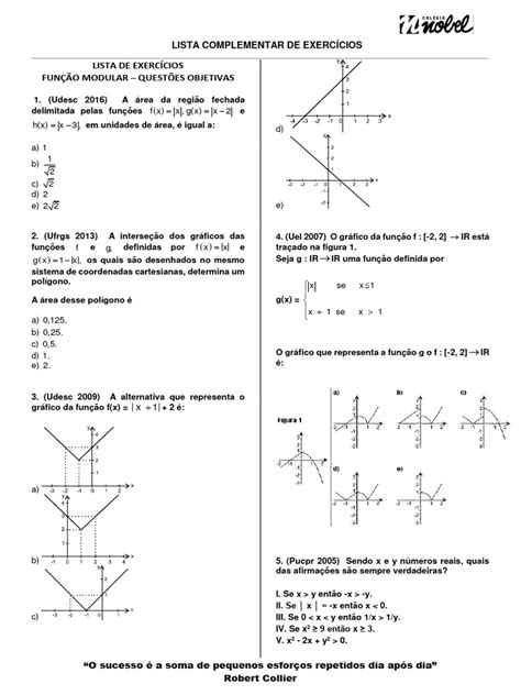 Função Modular Questões Objetivas 1 Pdf Função Matemática