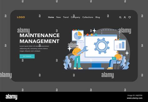 Maintenance Management Night Or Dark Mode Web Or Landing Page Efficient Machinery Upkeep