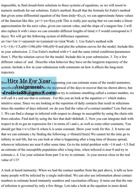 This Project Will Investigate The Sir Model And Use Numeric Methods Tpdf